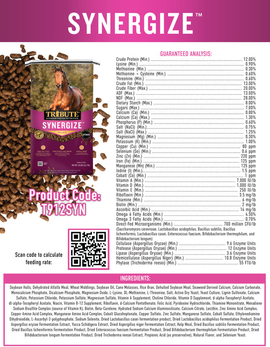 Low NSC, High-Fat Pelleted Horse Feed: Synergize®